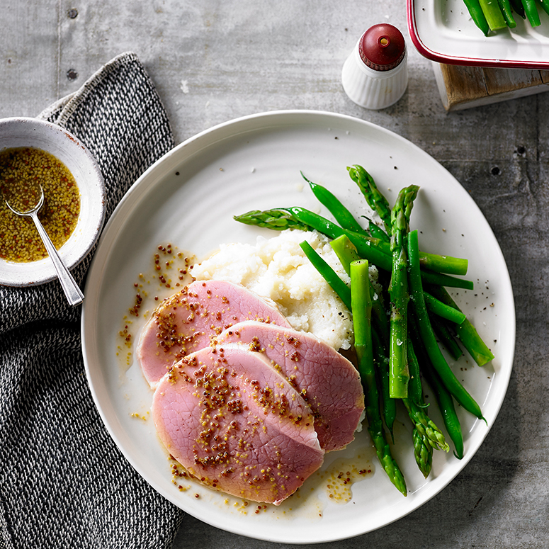 Corned beef with mandarin, seeded mustard & golden syrup recipe ...